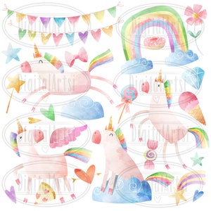 Watercolor Unicorns Clipart - Rainbow Unicorns Download - Instant ...