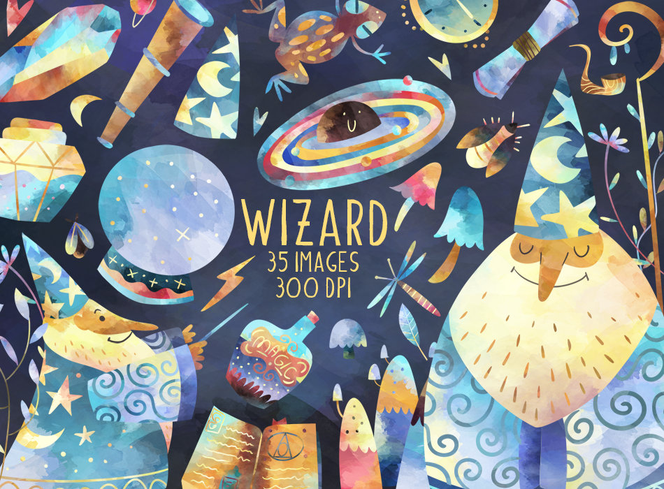 Watercolor Wizard Clipart Wizard Download Instant Download - Etsy