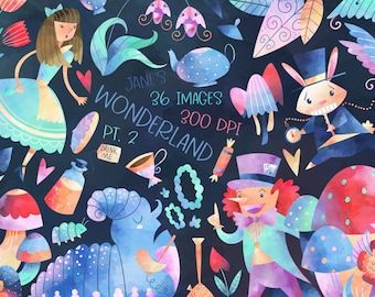 Watercolor Wonderland Clipart Alice's Adventures in - Etsy