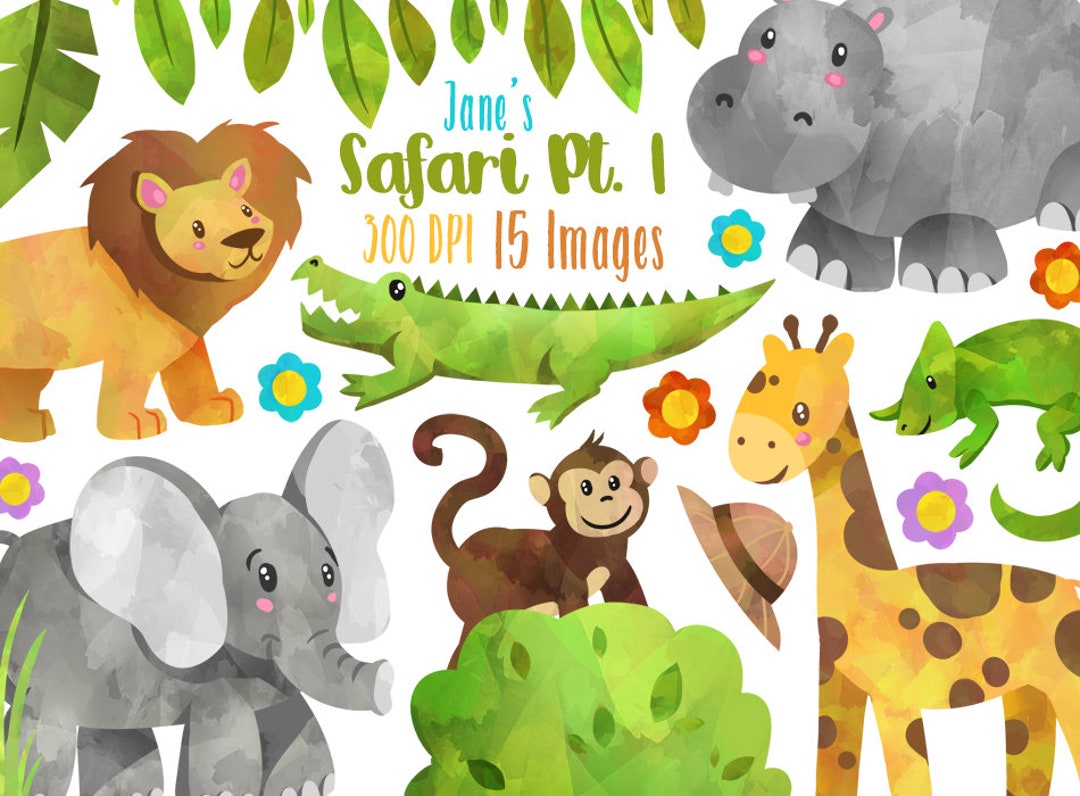 Watercolor Safari Animals Clipart - Wild Animals Download - Instant ...
