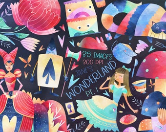 Watercolor Wonderland Clipart Alice's Adventures in - Etsy