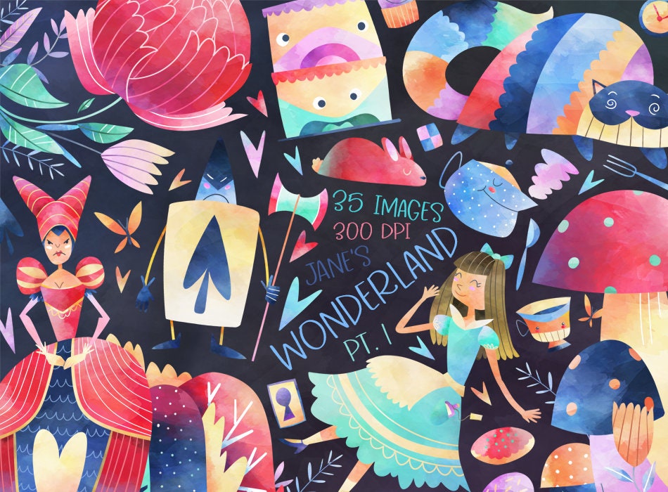 Watercolor Wonderland Clipart Instant Download Alice's - Etsy