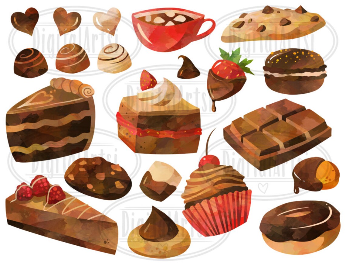 Watercolor Chocolate Clipart Dessert Download Instant - Etsy