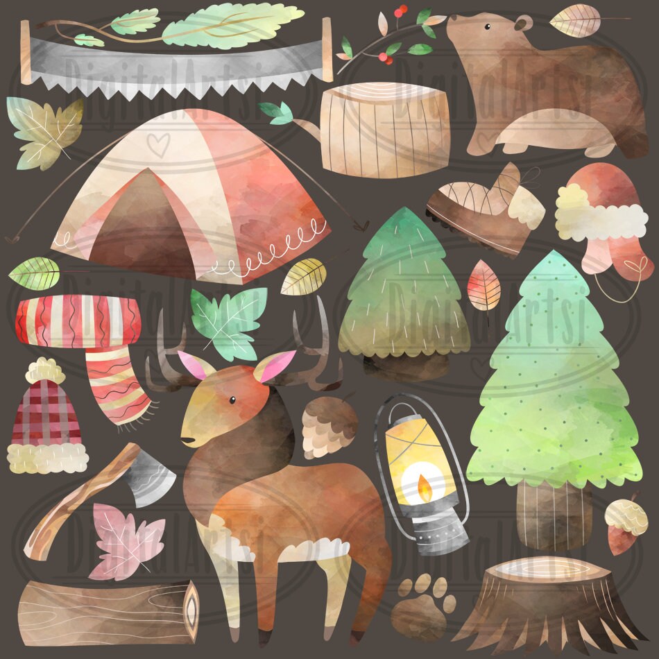 Watercolor Lumberjack Clipart Camping Items Download - Etsy UK