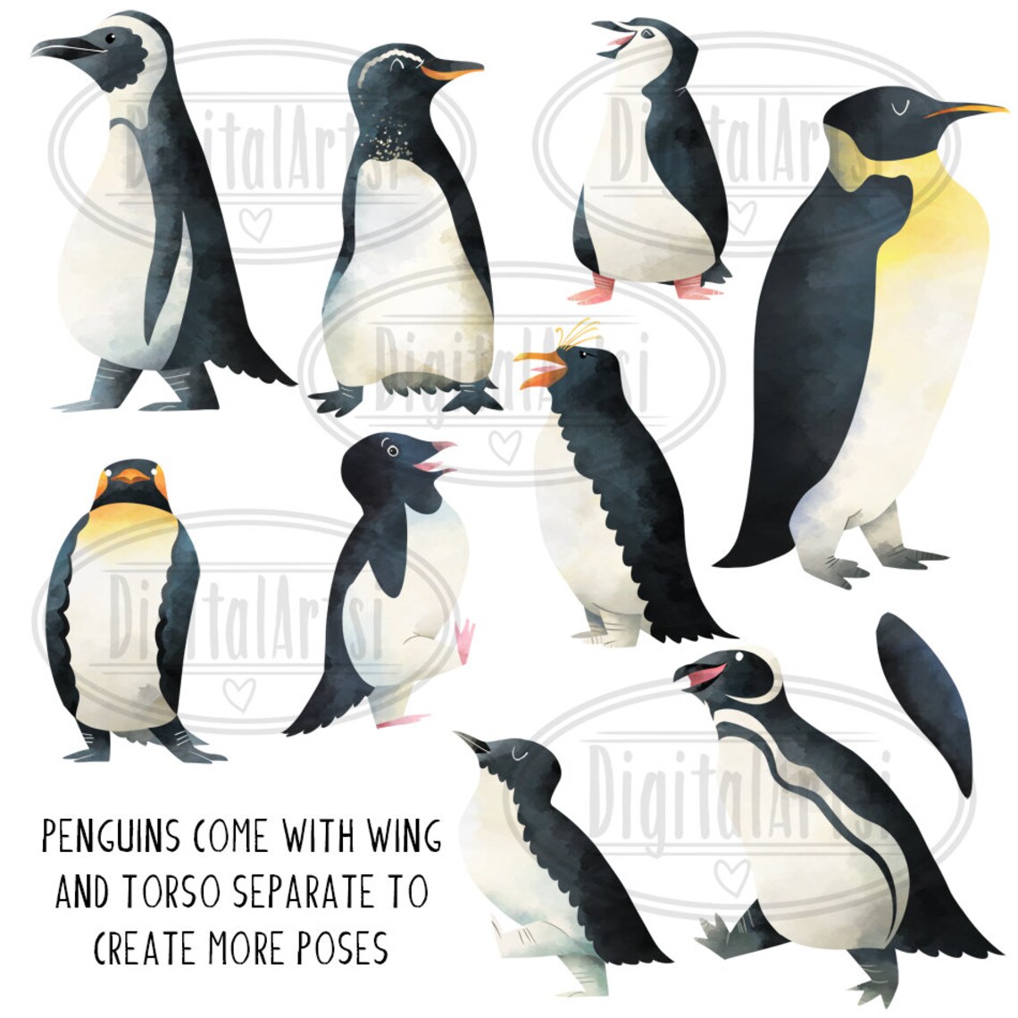 Watercolor Penguins Clipart Arctic Animals Download - Etsy