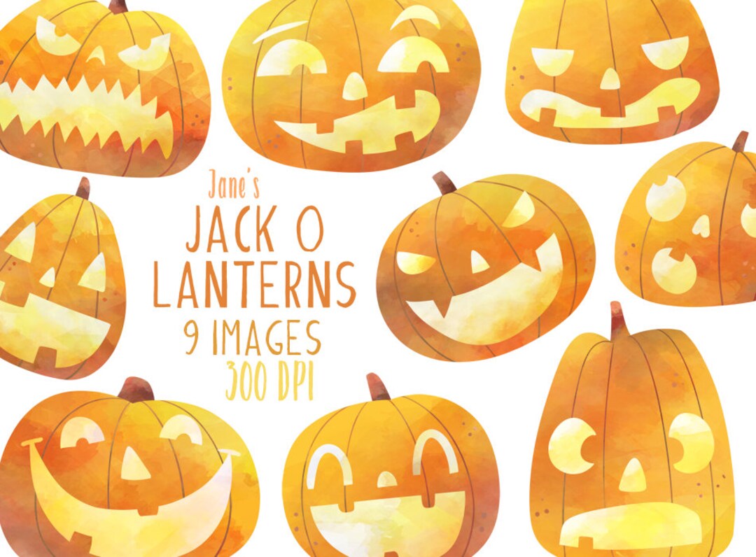 Watercolor Jack O Lantern Clipart: Halloween Pumpkin Images (digital ...