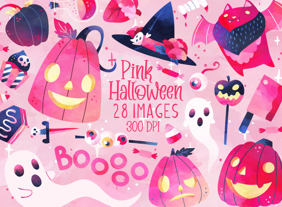 Pink Halloween Clipart: 28 PNG Images, Commercial Use (digital Download ...