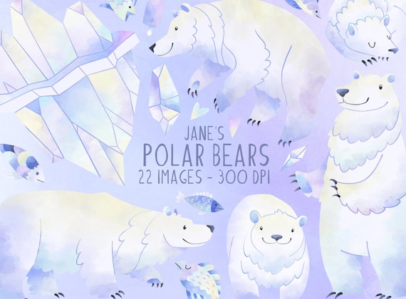 Watercolor Polar Bears Clipart Arctic Animals Download - Etsy