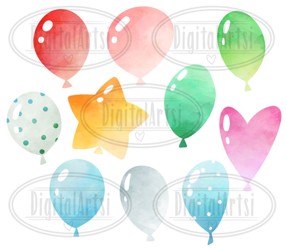 Watercolor Balloons Clipart Instant Download Balloon Party - Etsy