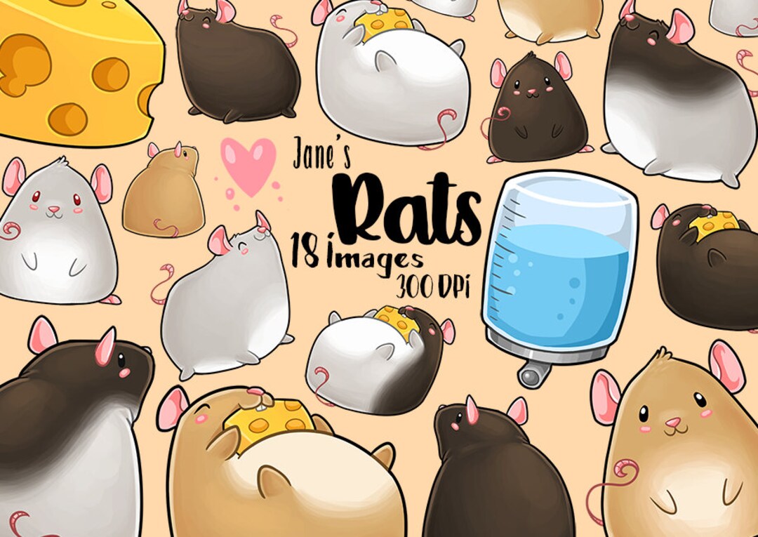 Kawaii Rats Clipart - Cute Rodents Download - Pet Rats - Mice - Water ...