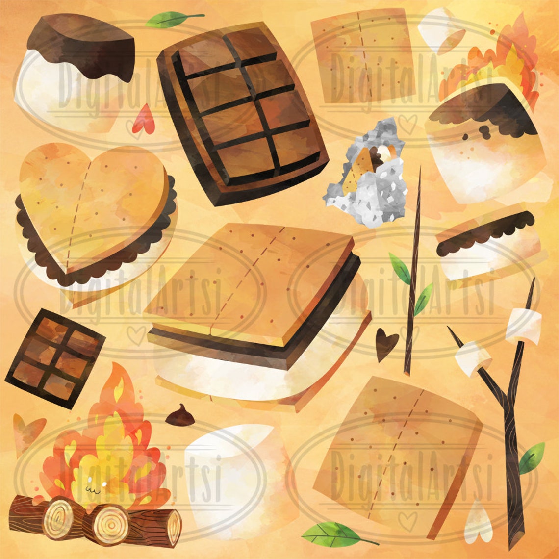 Watercolor Smores Clipart Camping Download Instant - Etsy