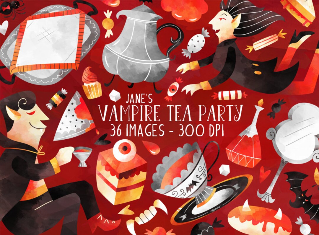 Watercolor Vampire Tea Party Clipart: Spooky Halloween Graphics ...