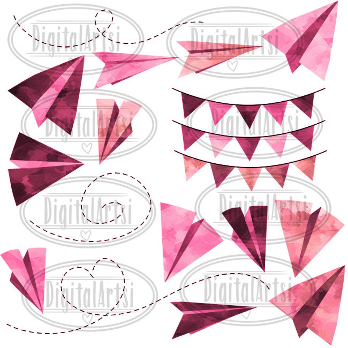 Watercolor Pink Paper Planes Clipart Travel Clipart - Etsy