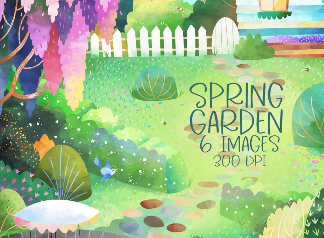 Watercolor Spring Garden Clipart: 6 PNG Images (digital Download, Hand ...