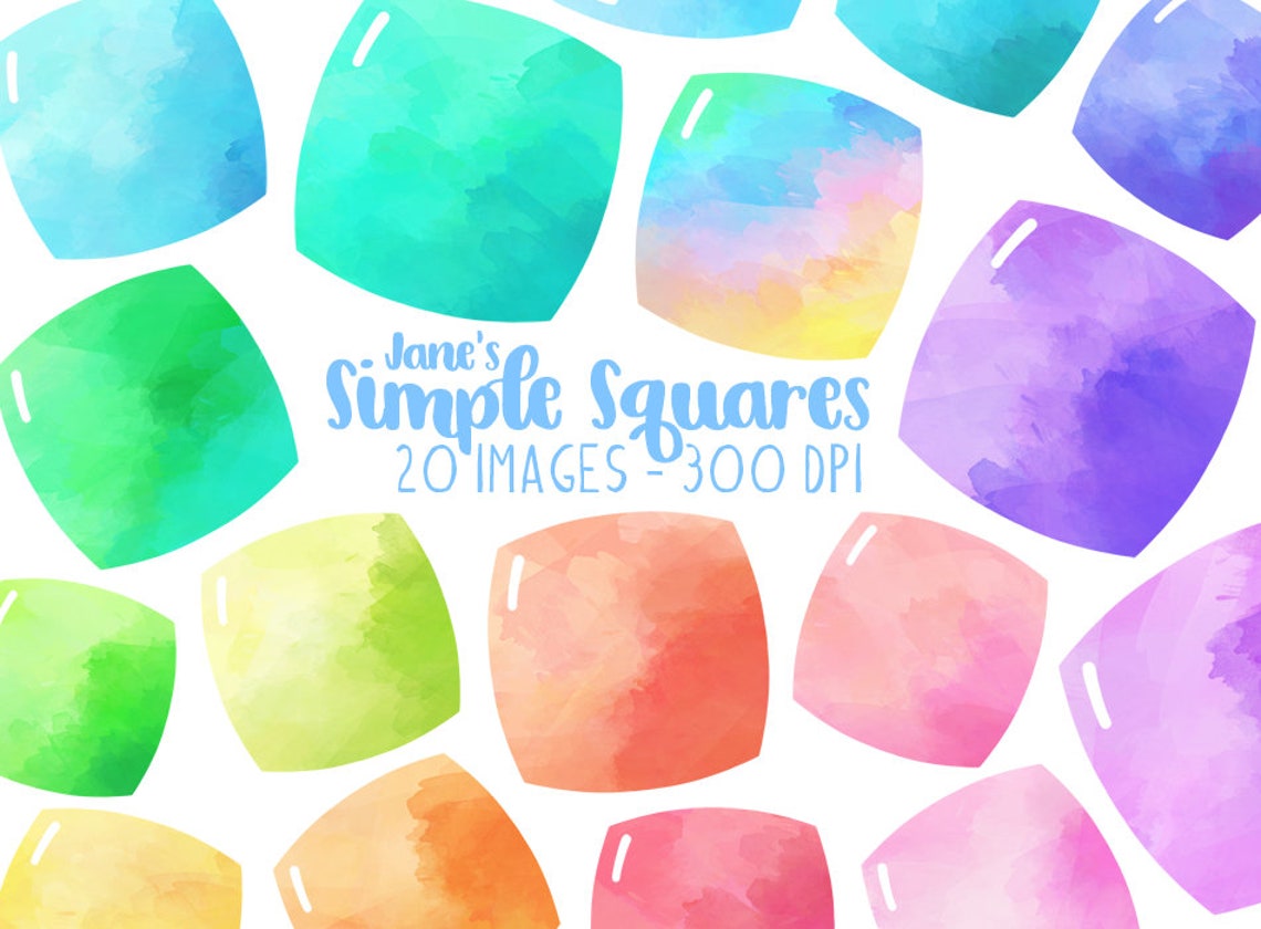 Watercolor Squares Clipart Square Shapes Download Instant - Etsy
