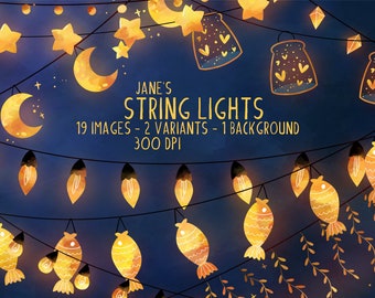Watercolor Halloween String Lights Clipart Instant Download | Etsy