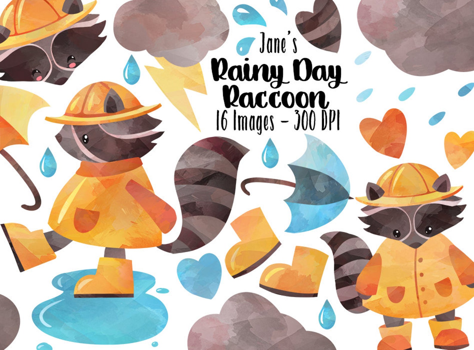 Watercolor Rainy Day Clipart Download Instant Download | Etsy