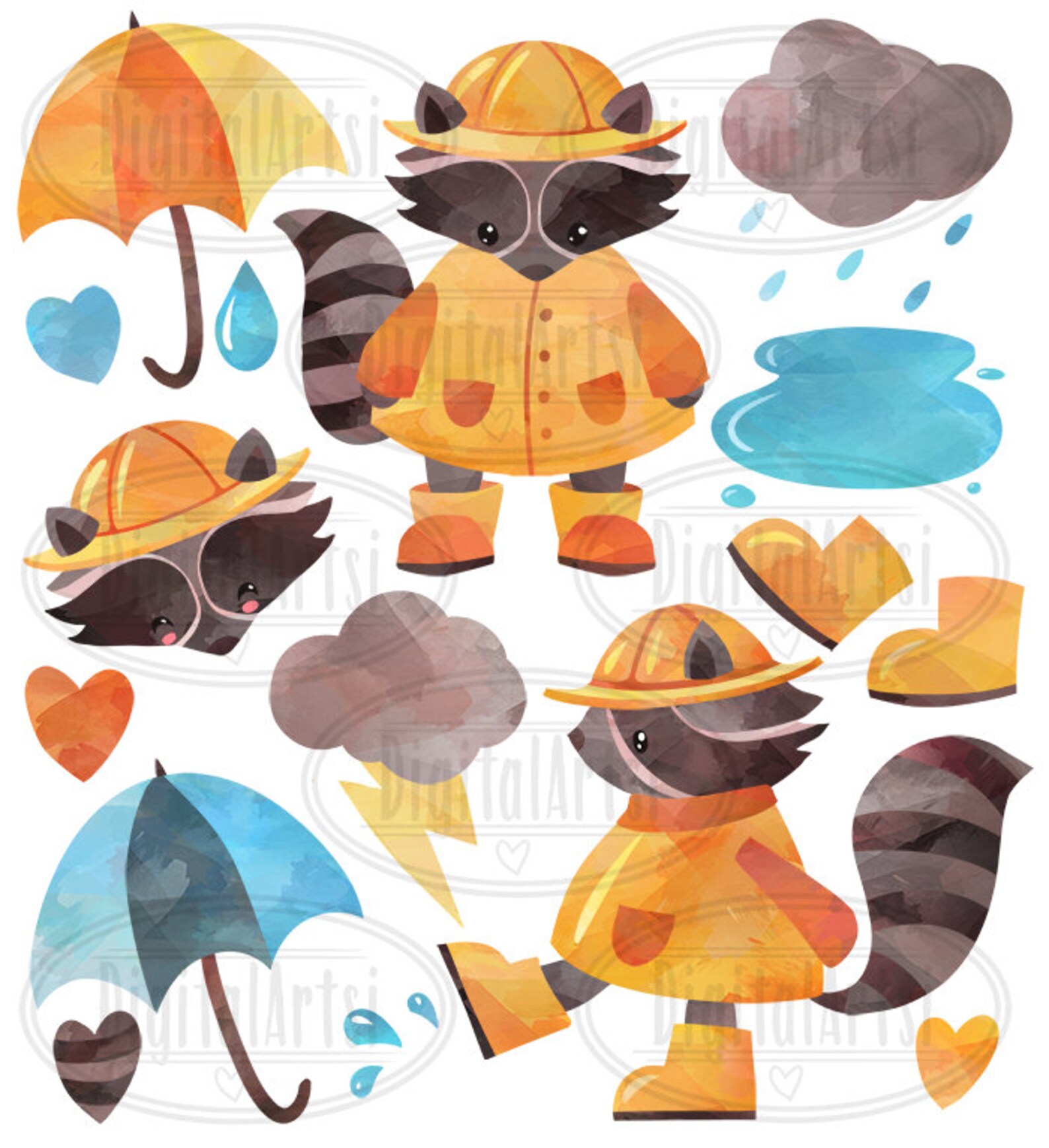 Watercolor Rainy Day Clipart Download Instant Download | Etsy