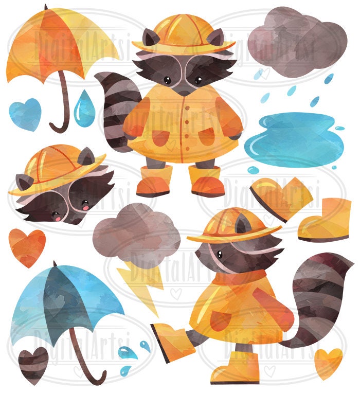 Watercolor Rainy Day Clipart Download Instant Download | Etsy