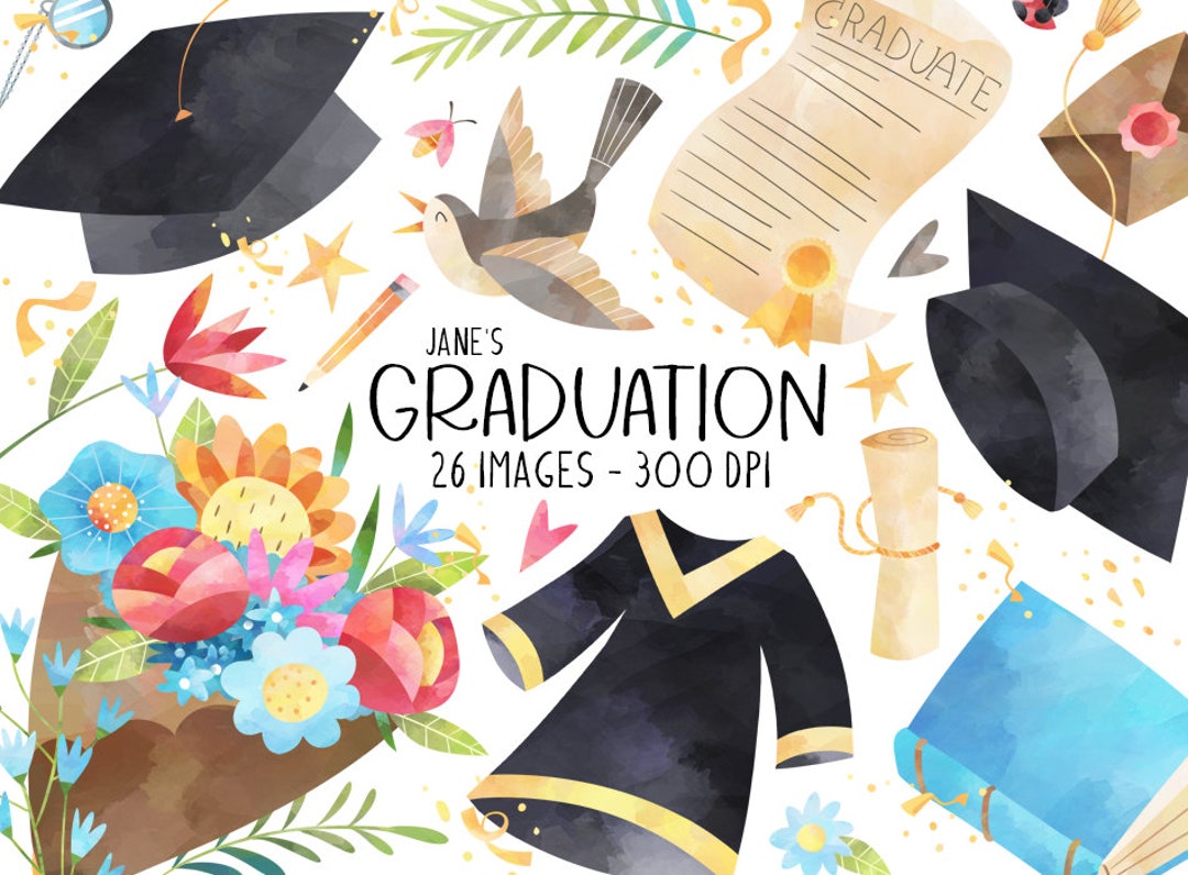 Watercolor Graduation Clipart - Graduation Download - Instant Download ...