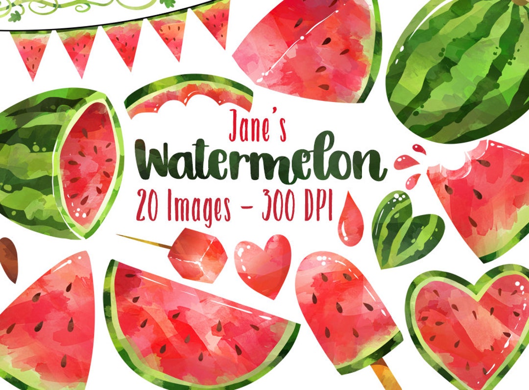 Watercolor Watermelon Clipart: Summer Picnic Graphics (digital Download ...