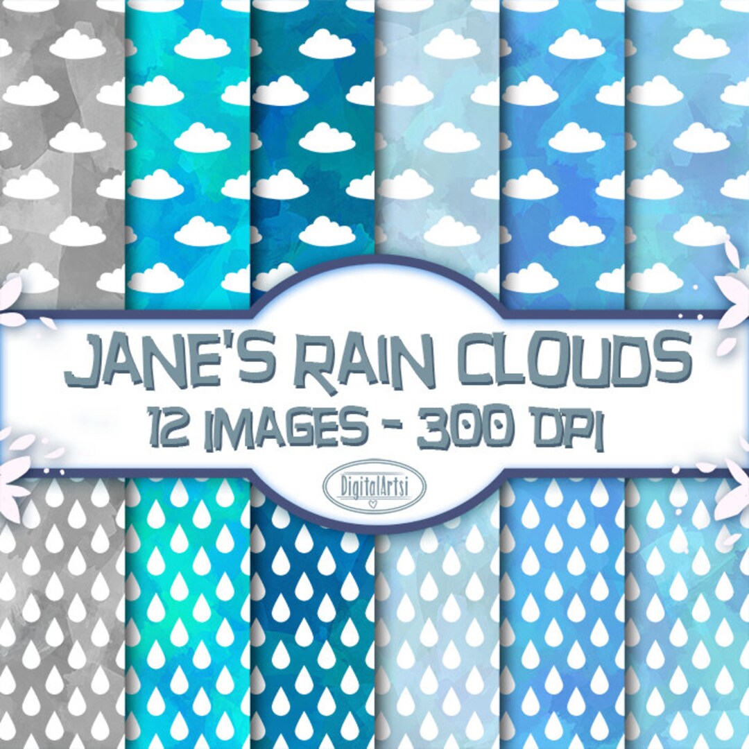 Watercolor Rain Clouds Digital Paper: Seamless Blue Patterns (digital ...