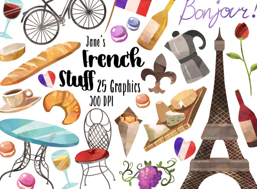 Watercolor French Clipart - French Items Download - Instant Download ...