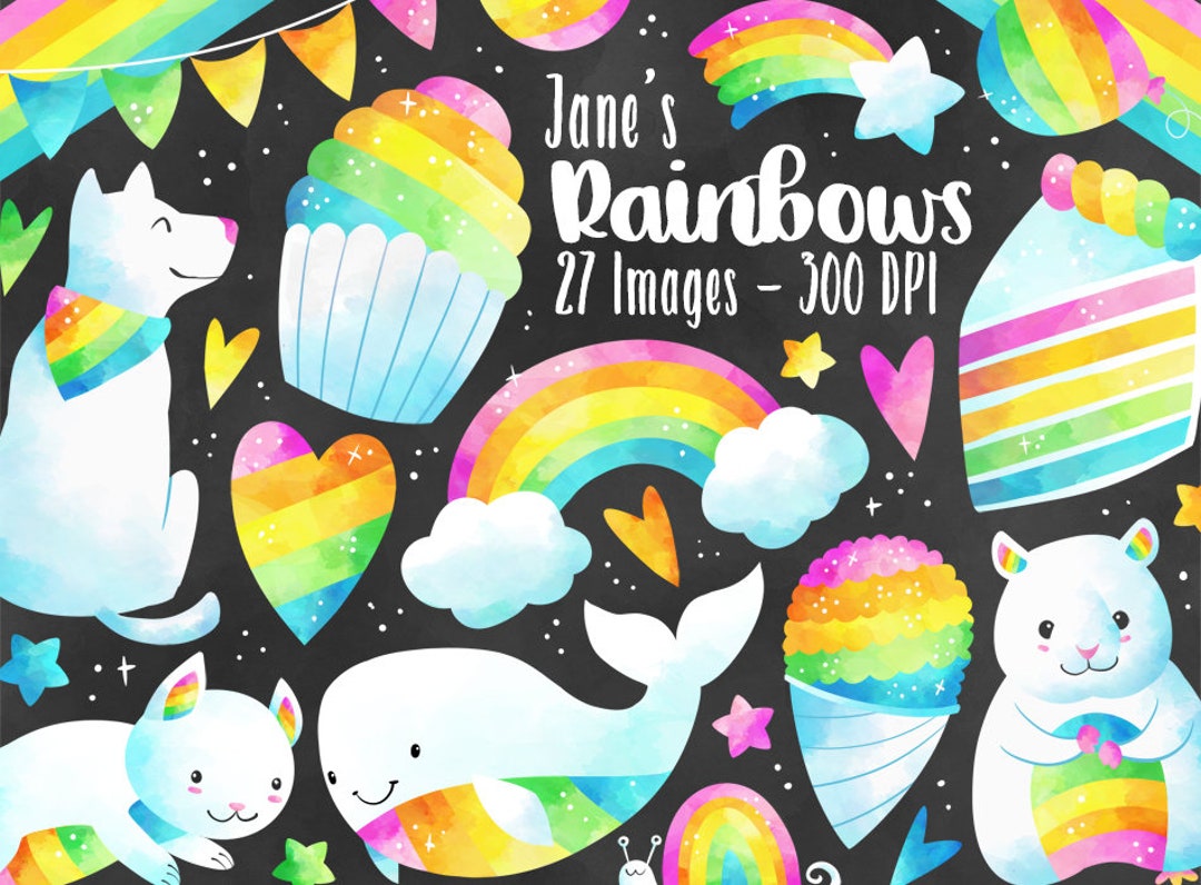 Watercolor Rainbow Party Clipart - Rainbow Clipart - Digital Download ...