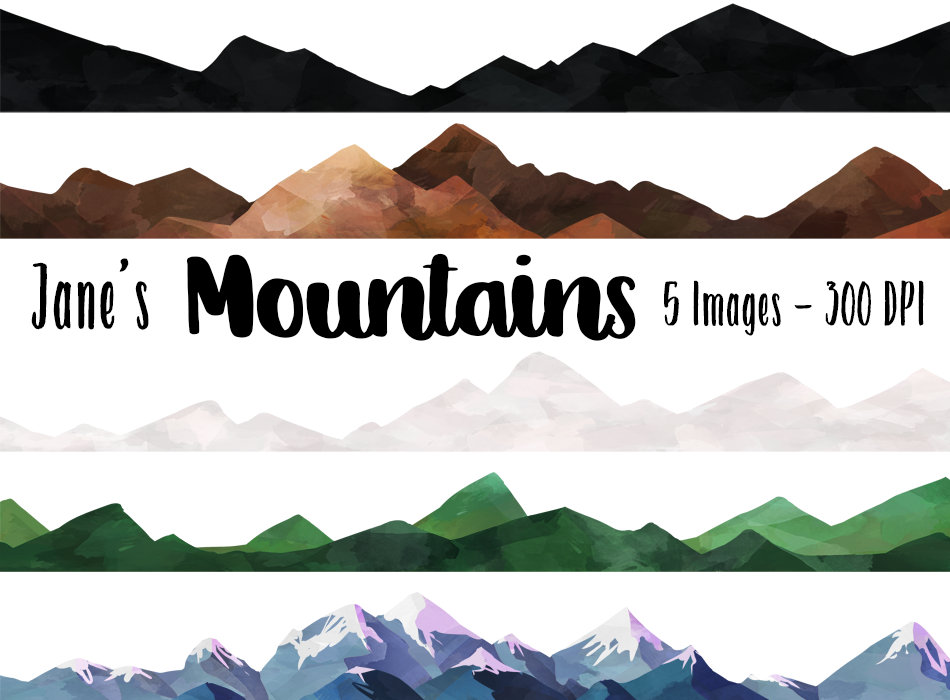 Watercolor Mountain Borders Clipart: Seamless Repeatable Patterns ...