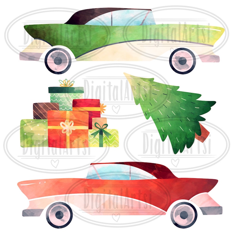 Watercolor Christmas Cars Clipart Christmas Clipart - Etsy