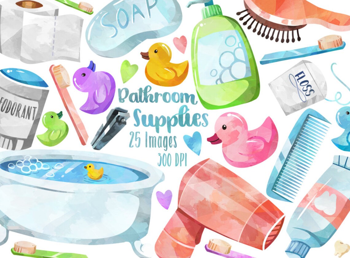Watercolor Bathroom Clipart Hygiene Download Instant - Etsy
