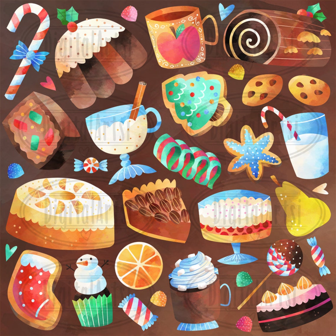 Watercolor Christmas Treats Clipart Christmas Download | Etsy