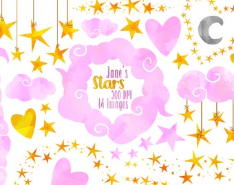 Watercolor Stars and Clouds Clipart Star Borders Download | Etsy