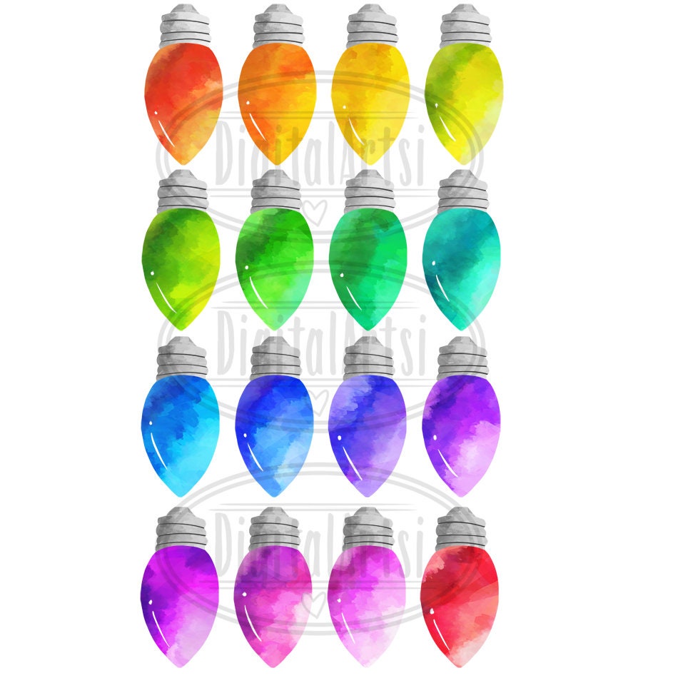 Watercolor Christmas Lights Clipart: Noel Wreath, String Lights ...