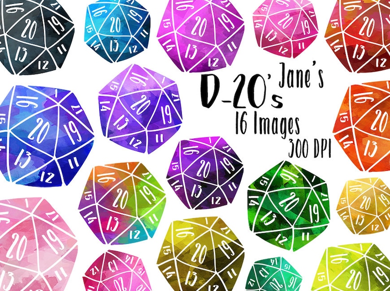 Watercolor D20 Clipart: RPG Dice Graphics (digital Download) - Etsy