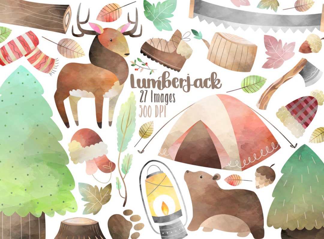 Watercolor Lumberjack Clipart - Camping Items - Instant Download ...