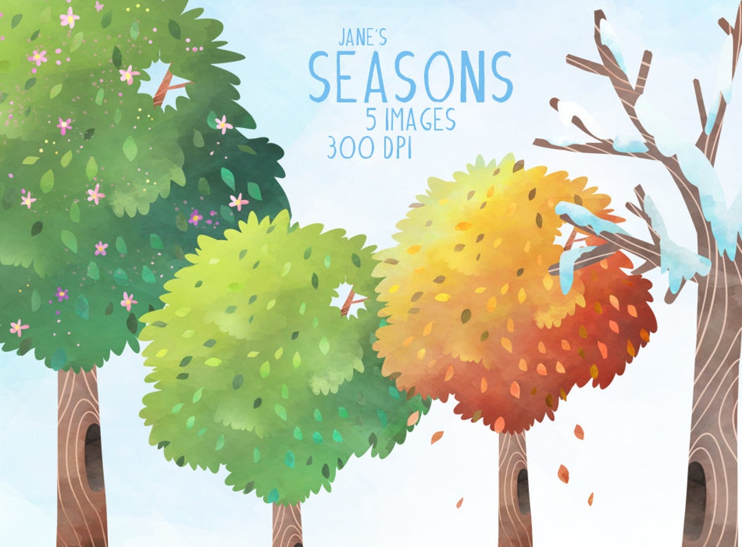 Watercolor Seasons Tree Clipart: Spring, Summer, Fall, Winter (digital ...
