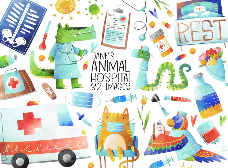 Watercolor Medical Clipart - Instant Download - Animal Hospital ...