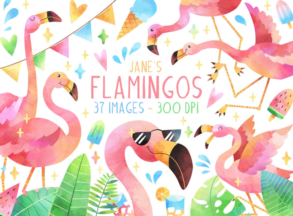 Flamingos Clipart Summer Clipart Instant Download - Etsy