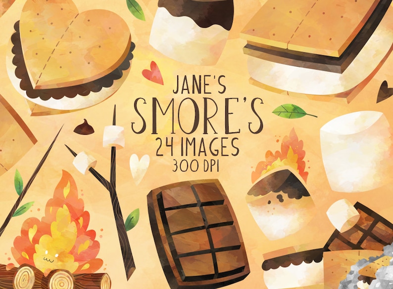 Watercolor Smores Clipart Camping Download Instant - Etsy