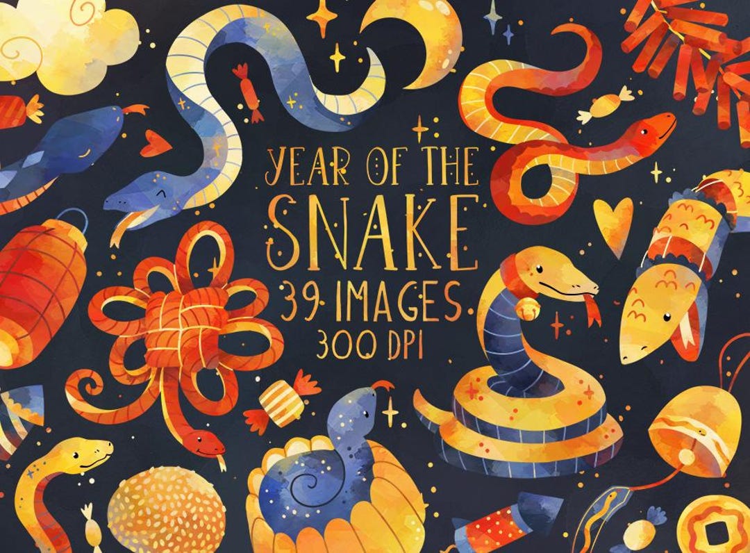 Year of the Snake Watercolor Clipart: Lunar New Year (digital Download ...