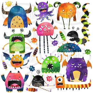 Watercolor Monsters Clipart - Halloween Clipart - Instant Download ...