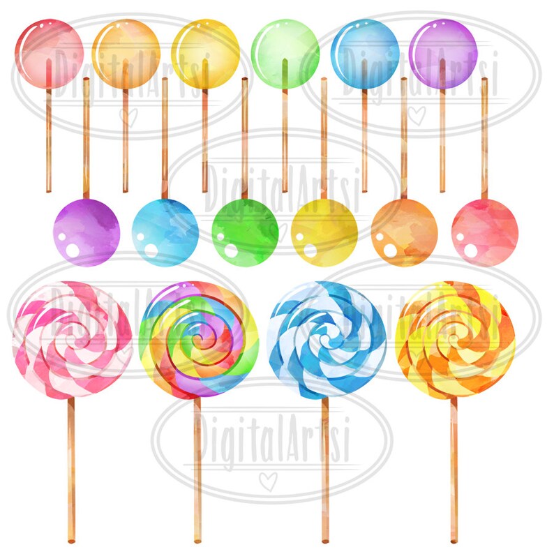 Watercolor Lollipops Clipart - Candy Download - Instant Download ...