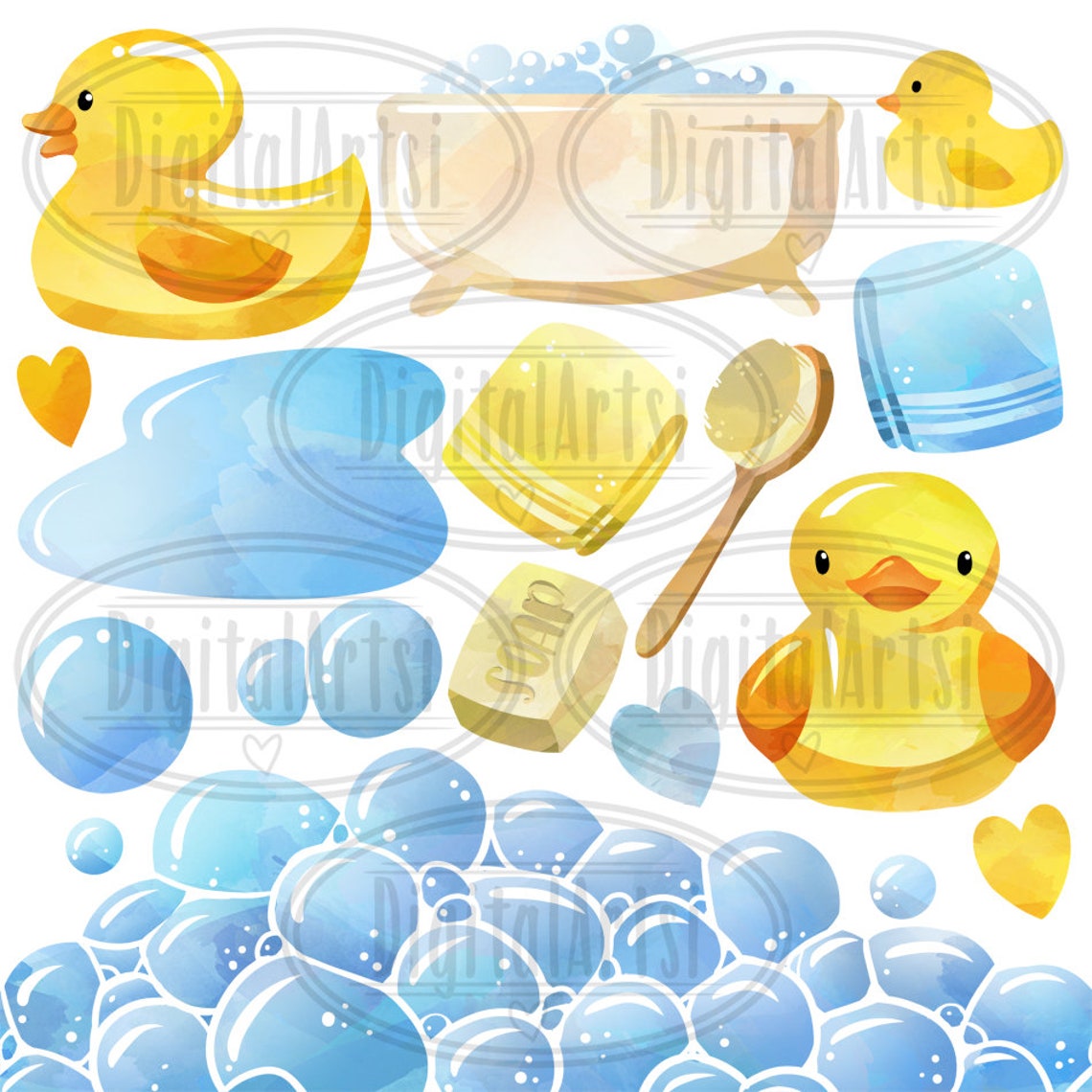 Watercolor Bath Time Clipart Rubber Ducky Download Instant | Etsy