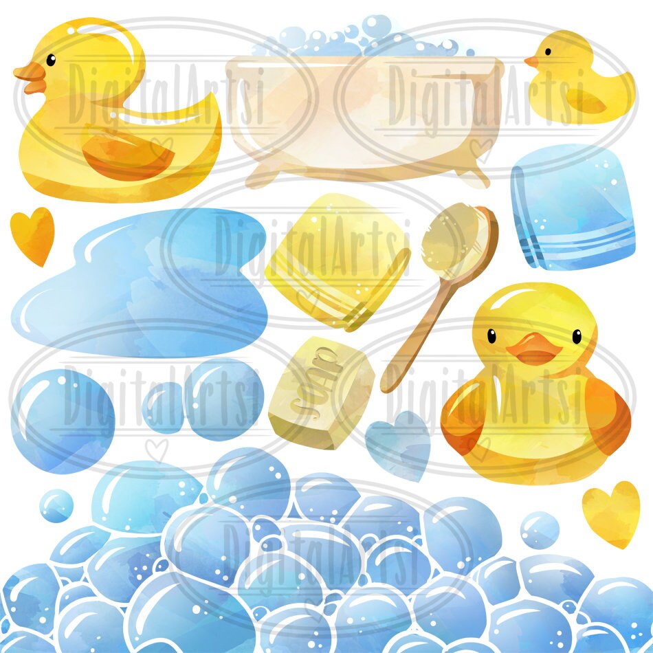 Watercolor Bath Time Clipart: Rubber Duckies, Soap (digital Download ...
