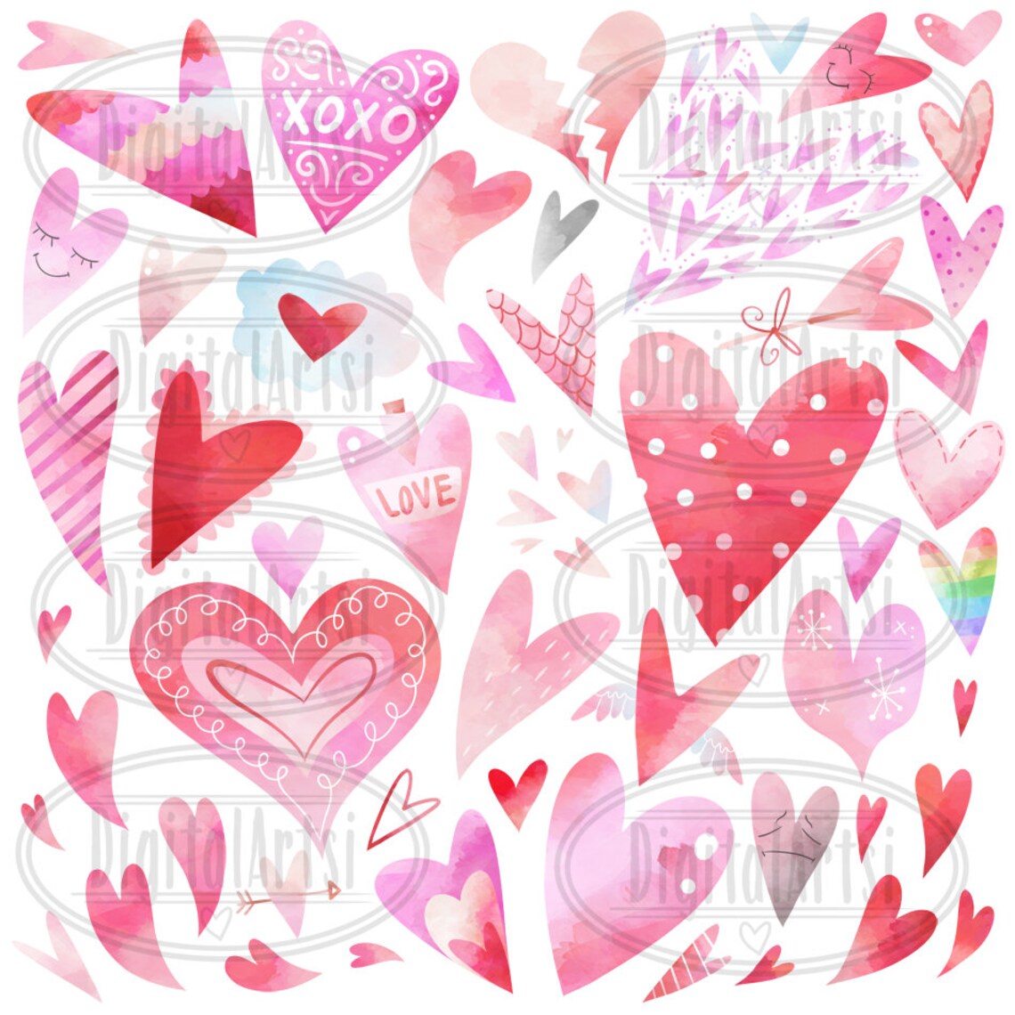 Watercolor Hearts Clipart Heart Download Instant Download - Etsy