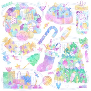 Pastel Christmas Clipart: Candy Sweets, Christmas Tree (digital ...