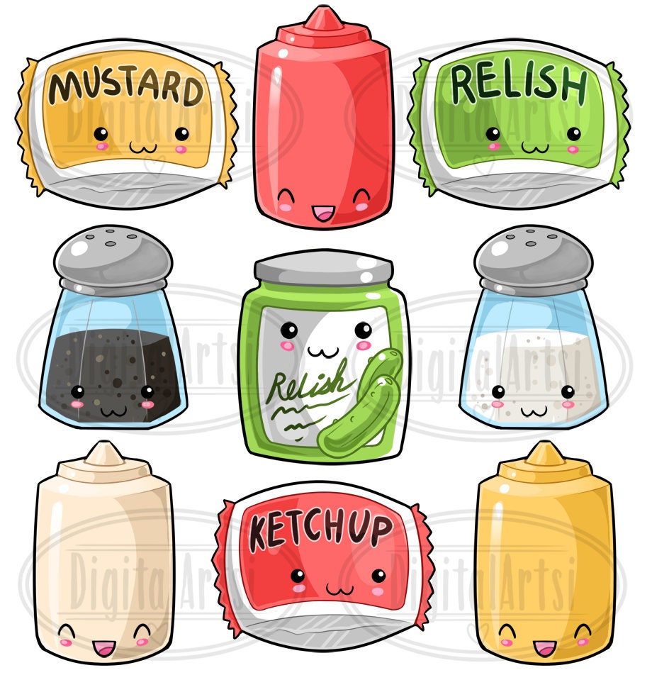 Kawaii Condiments Clipart Cute Condiments Download Kawaii - Etsy