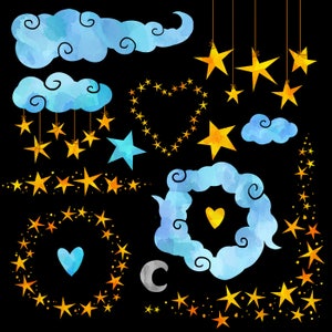 Watercolor Stars and Clouds Clipart: Star Borders (digital Download) - Etsy