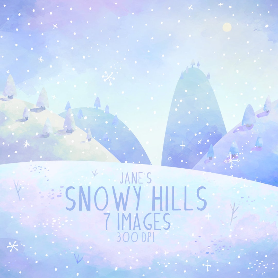Watercolor Snowy Hills Clipart: Winter Landscape Graphics (digital ...